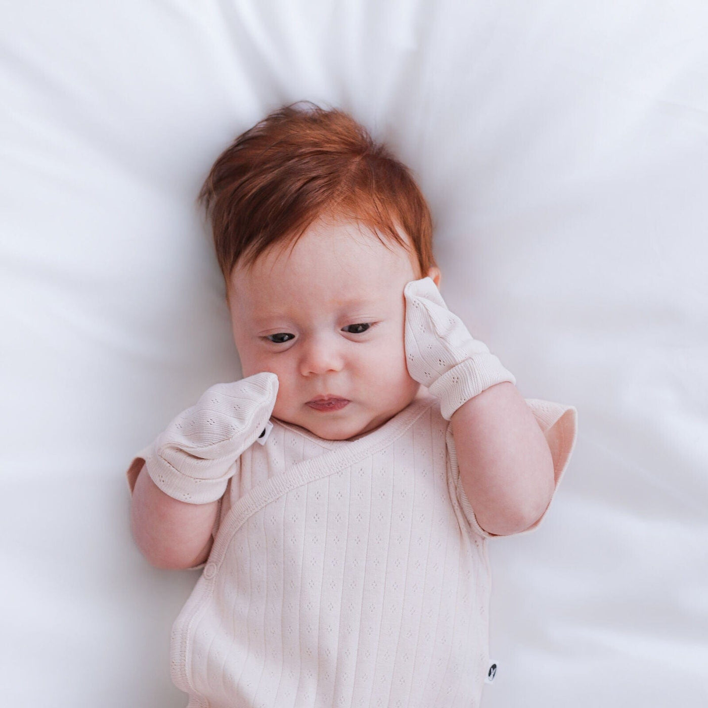 Almond Blush Pointelle Baby Mittens | Parnell Baby Boutique
